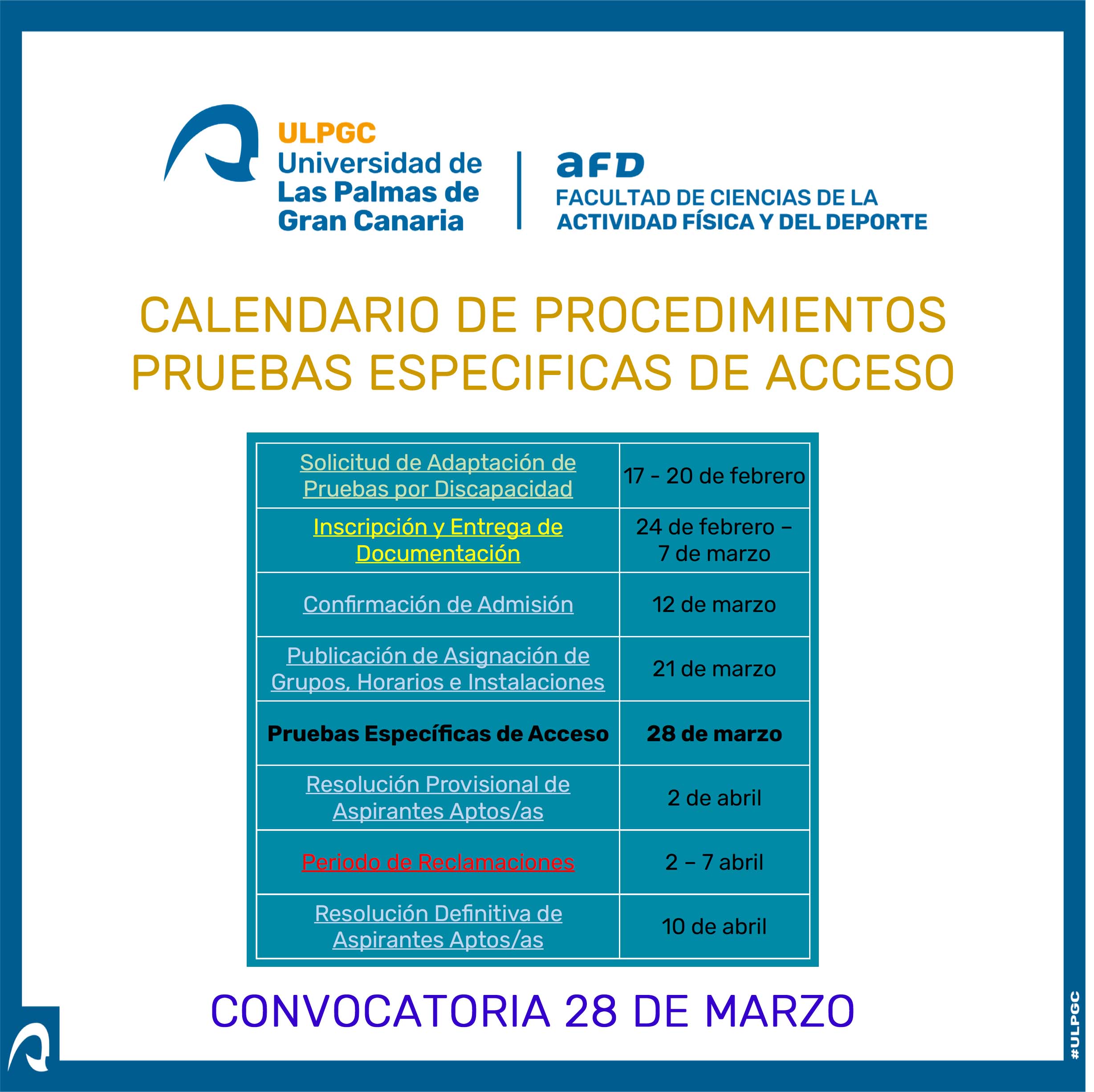 INSCRIPCIÓN PARA LAS PRUEBAS FÍSICAS DE ACCESO AL GRADO EN CIENCIAS DE ...